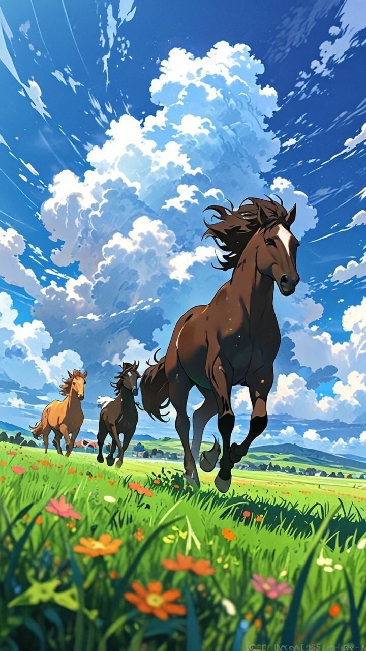 Алмазная Мозаика "Пара Лошадей На Горном Лугу" 40х50 См Алмазная Вышивка / Картина Стразами Подарков / Украшения