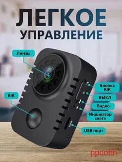 Мини камера видеонаблюдения Full HD 1920-1080 с датчиком движения и широким углом обзора — фото 1