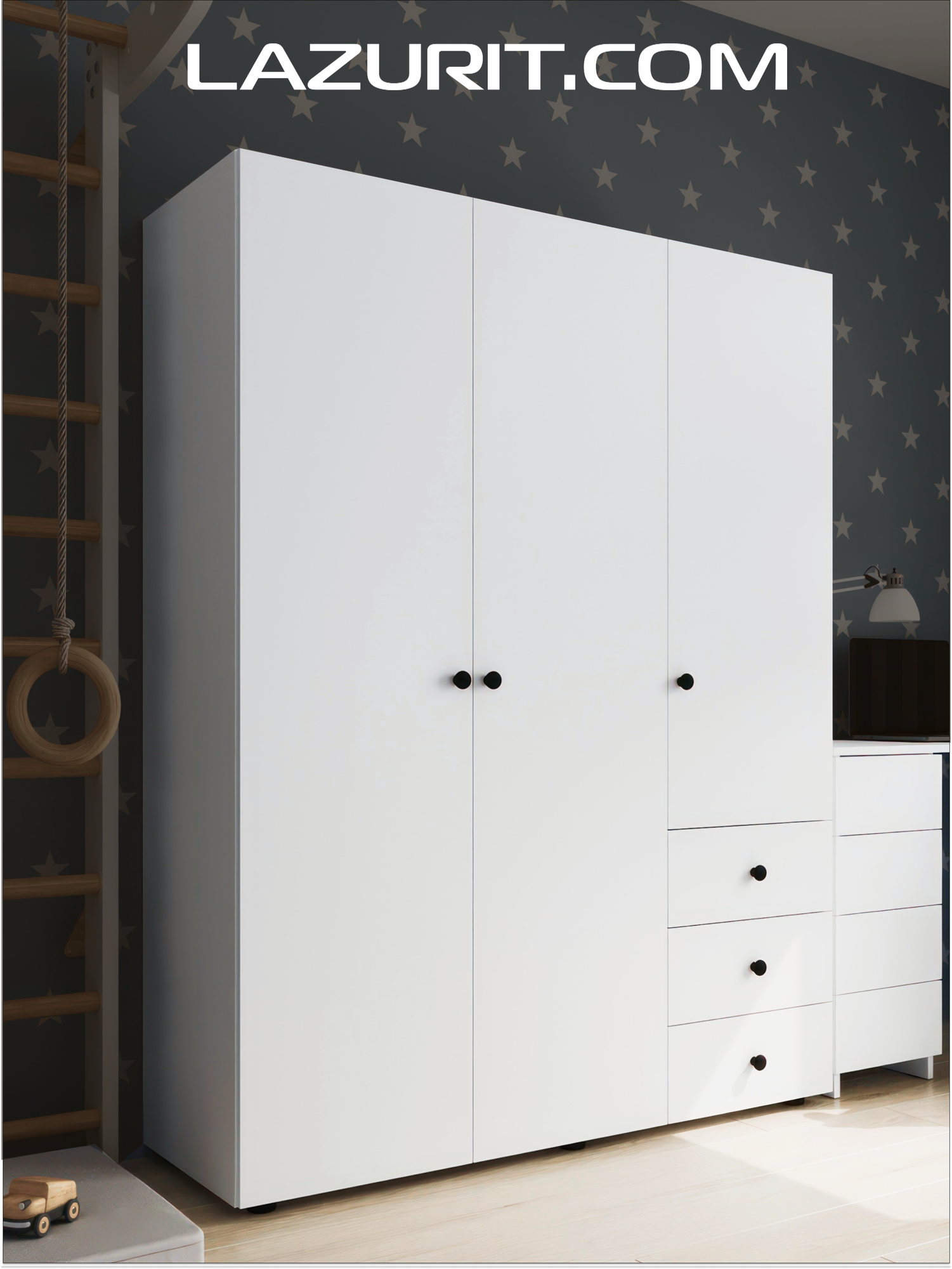 Шкаф для одежды в детскую белый Lazurit Эльбрус шкаф распашной с ящиками полками спальню прихожую платяной 134х175,7х46