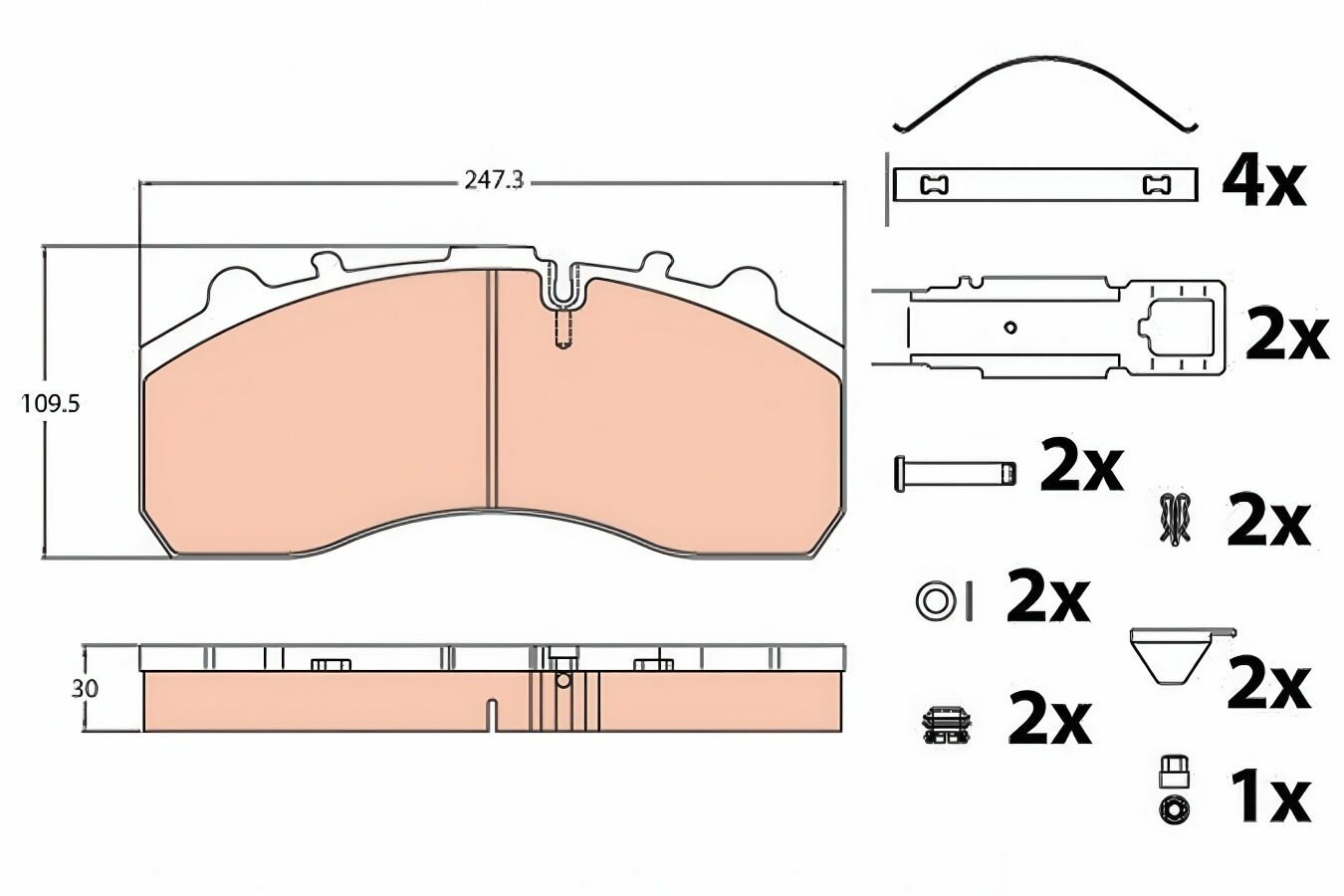 Колодки тормозные дисковые, для Даф 95 XF 1997-2002, Мерседес Аксор 2002-2010, 2 2004-2005, Рено Тракс ARES 1998-2003, Скания 4 - Series 1996-2008 арт GDB5067