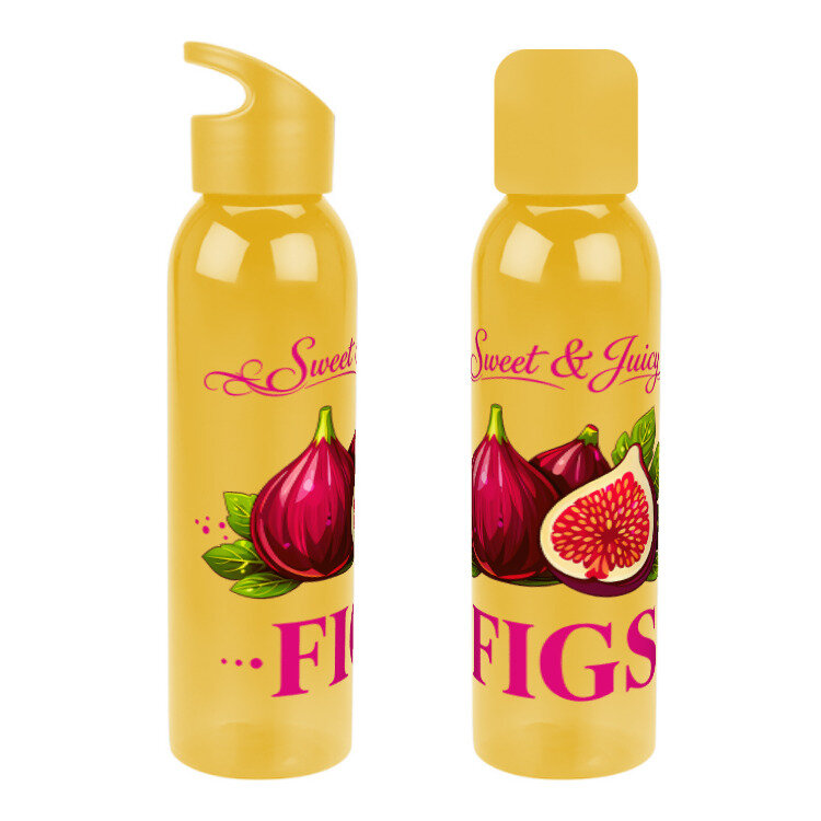 Бутылка для воды «Инжир с надписью Figs, sweet, juicy» (желтый)