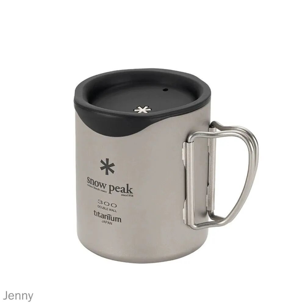 Snow Peak 300 Double Wall Titanium Japan Кружка походная с крышкой и складными ручками для туризма и кемпинга