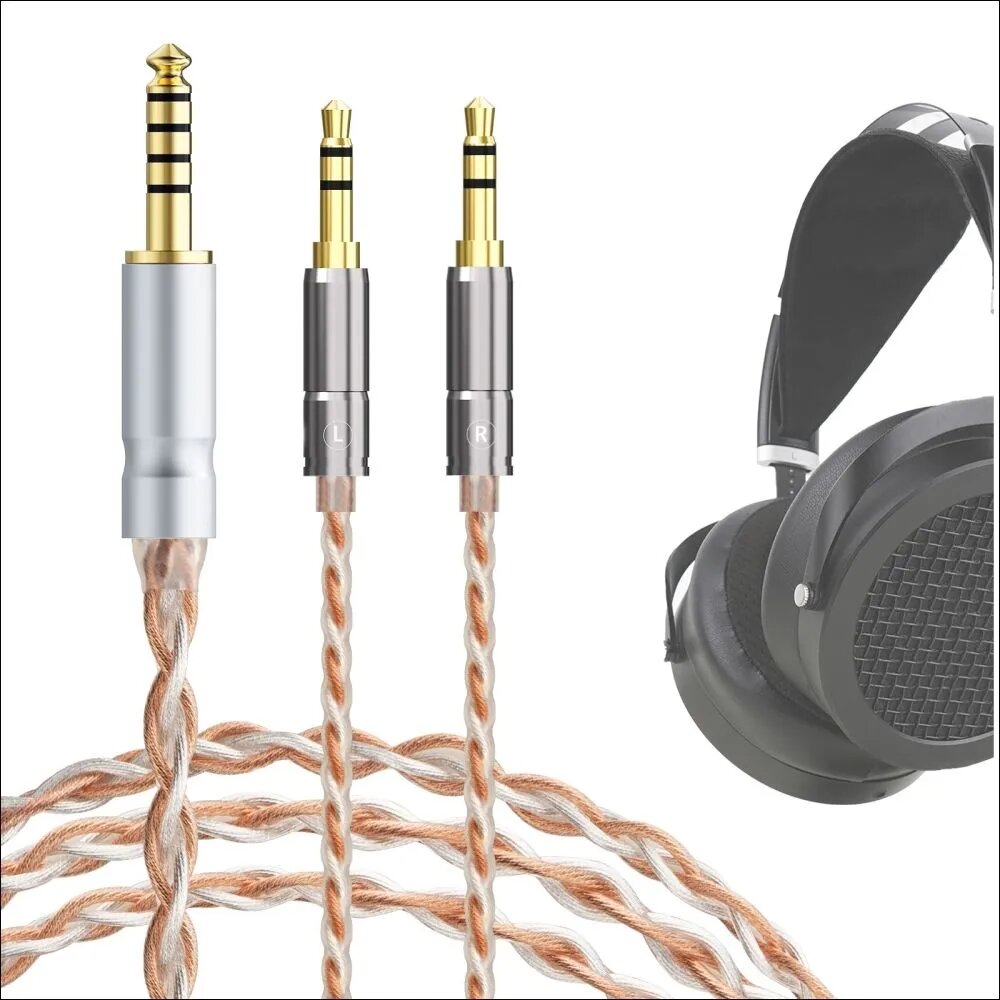 Балансный кабель 4,4 мм, совместимый с HIFIMAN Sundara-C HE4XX 400i, HE1000V2 Denon AH-D600, плетеным посеребренным аудиокабелем 5N OCC (от 4,4 мм до двух штекеров 3,5 мм / 5 футов)