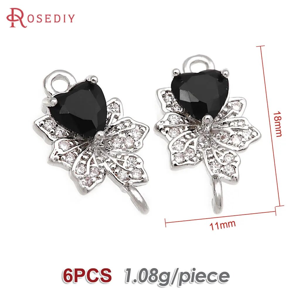 Подвески Rosediy, сердце с кленовым листом, черный, платина