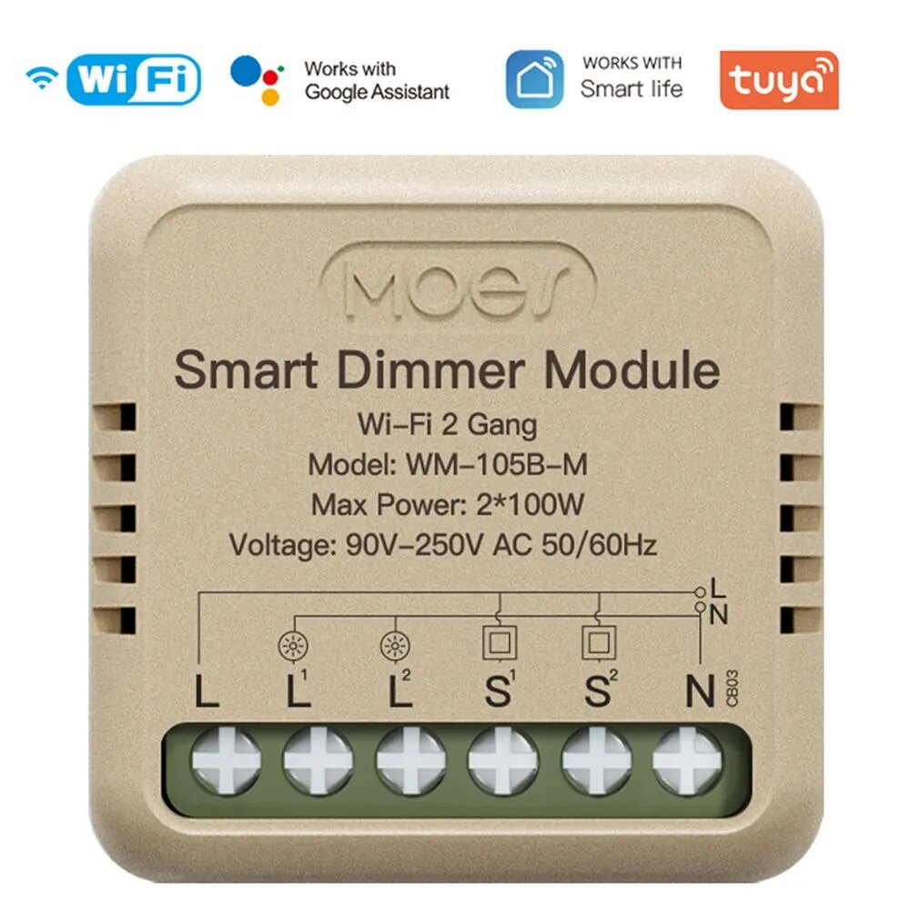 Wi-Fi диммер Tuya WM-105B-M 2-канальный с плавным переходом 100Вт