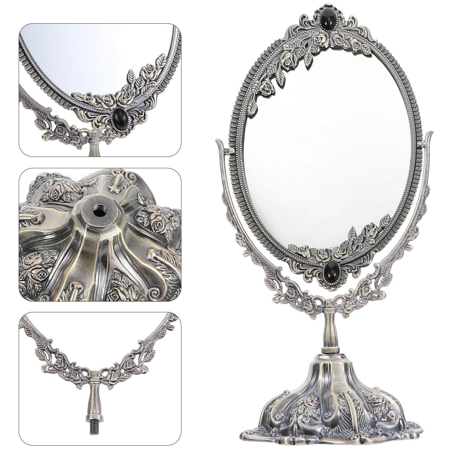 Антикварное зеркало для макияжа на металлической подставке из стекла