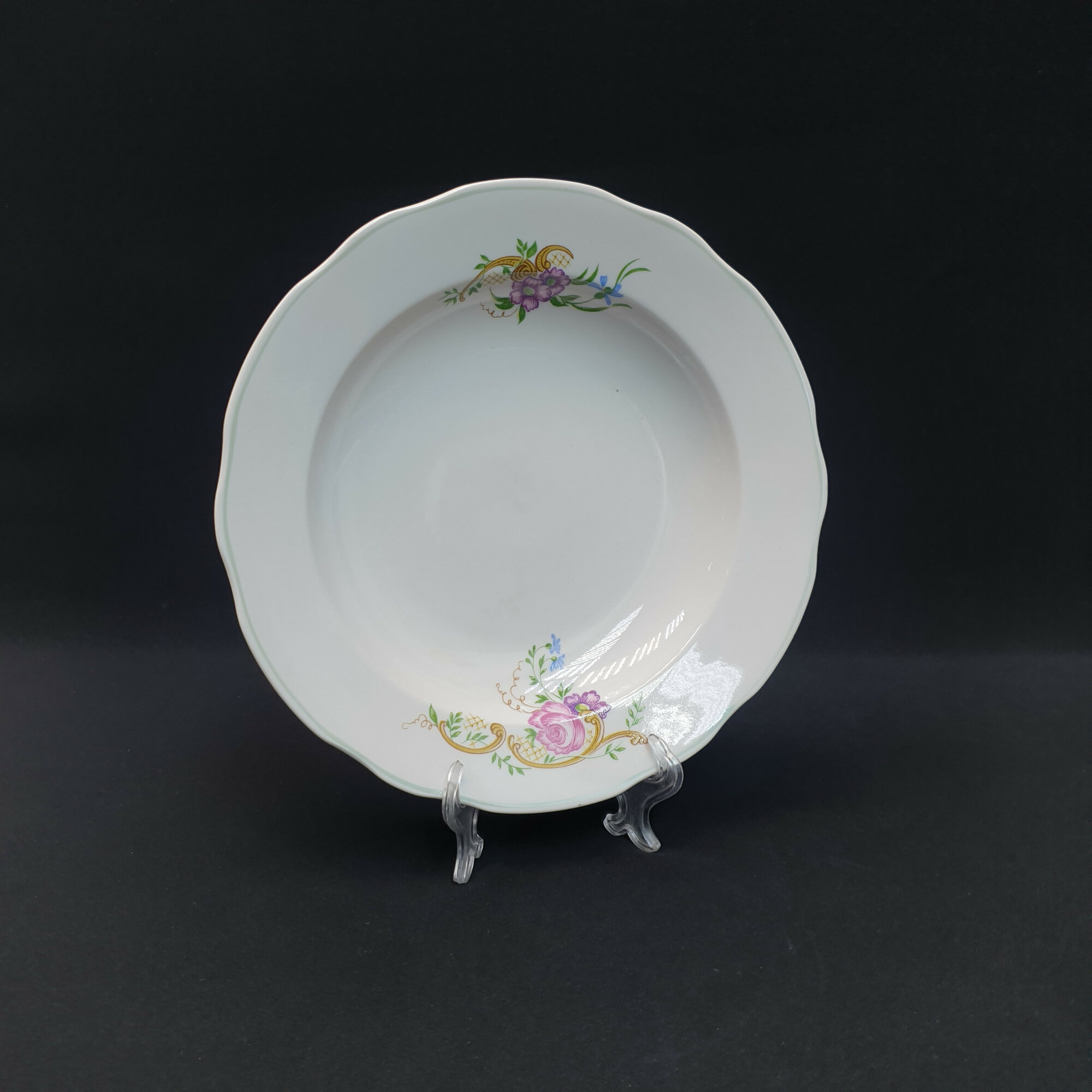 Винтажная суповая тарелка, Дулево, фарфор, деколь, СССР.