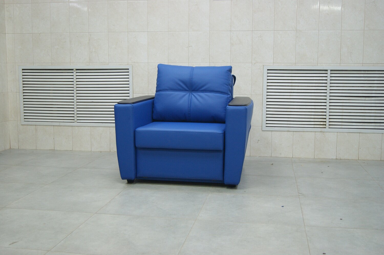 Кресло-кровать Дубай (Майами) синяя экокожа, 94х92х90 см, с ящиком для белья