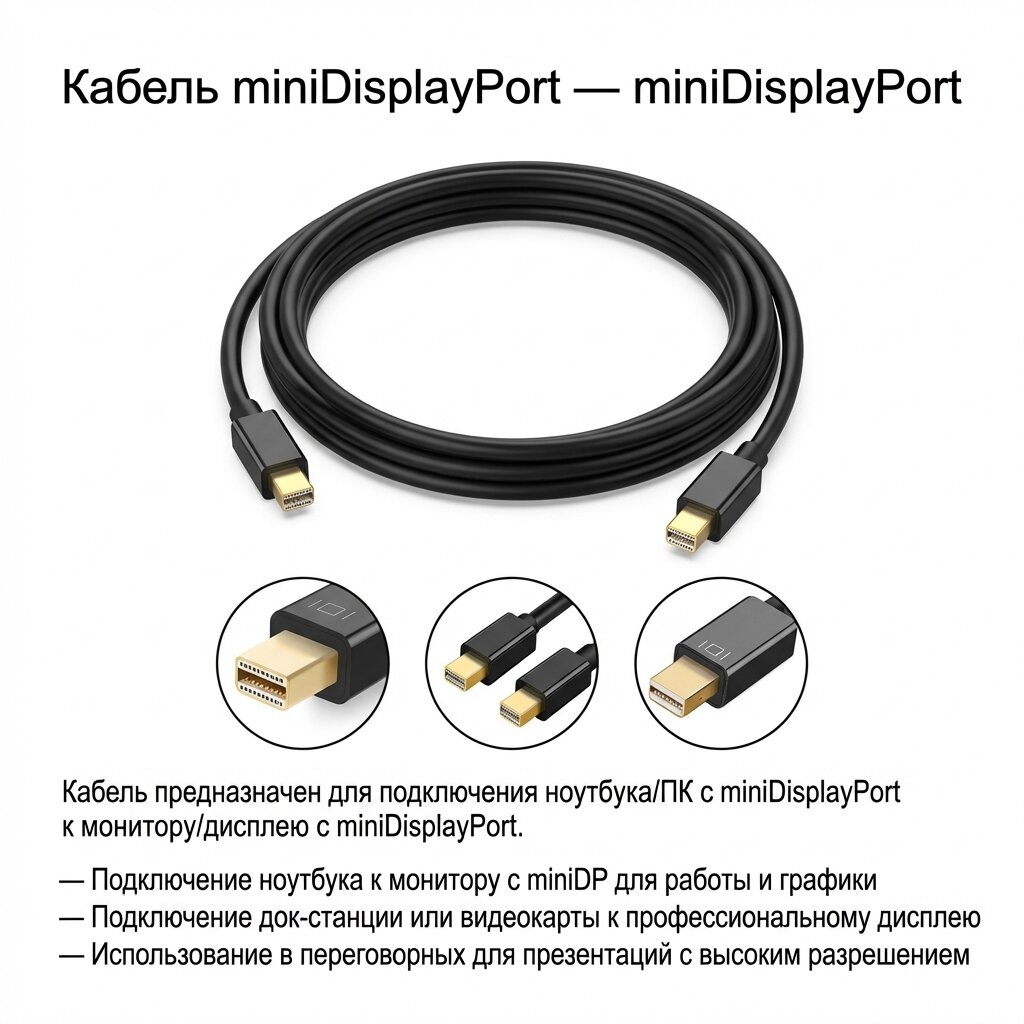 Кабель 4K miniDP 20 pin (male) - miniDP 20 pin (male) 3 метра.