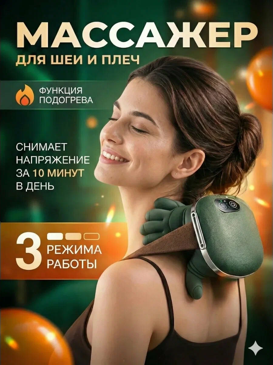 Массажер для расслабления шеи и спины с подогревом «Зелёная лапка», беспроводной