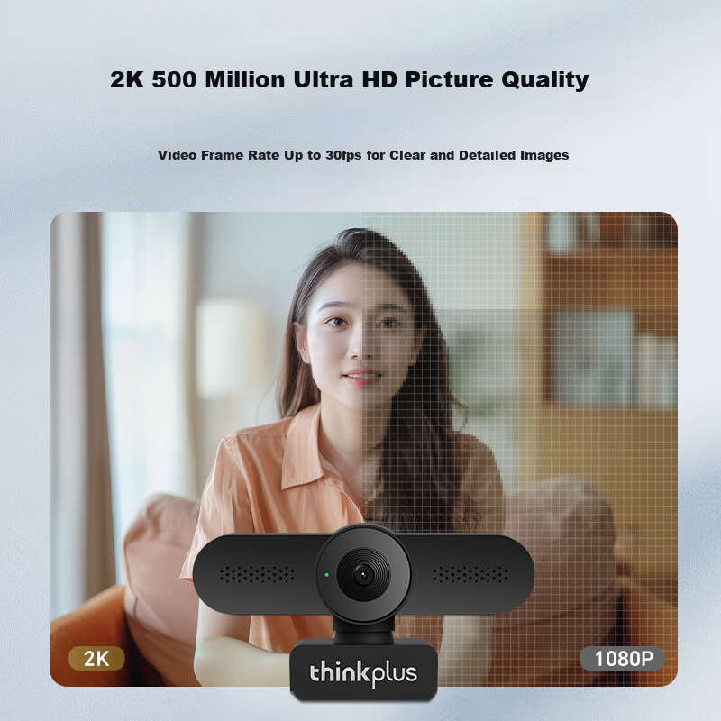 Webcam Lenovo ThinkPlus 2K HD с автофокусом для онлайн-встреч, прямых трансляций, подключение без настройки