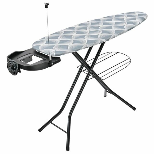 Доска гладильная TODELIA Steam 129,5х46 см, стальная сетка, полка для утюга, белья, розетка