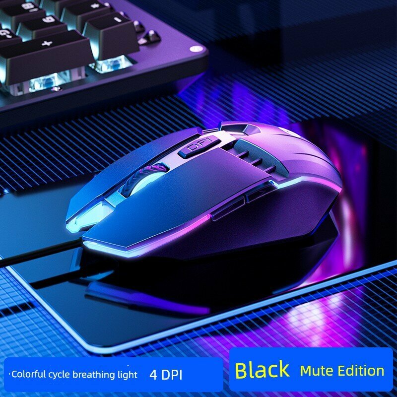 HP Проводная мышь с звуковым кликом для офиса, игр, ПК и ноутбука с эргономичным дизайном черного цвета