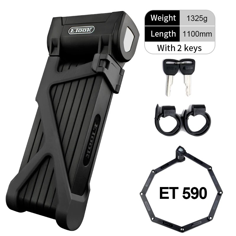 Складной велосипедный замок Etook 1.1 м Черный, ET590 BLACK
