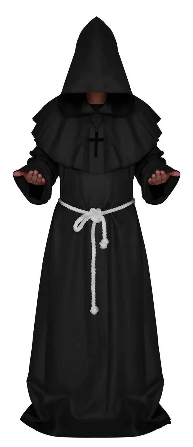 Средневековый костюм монаха для мужчин Черный, XXL, Black