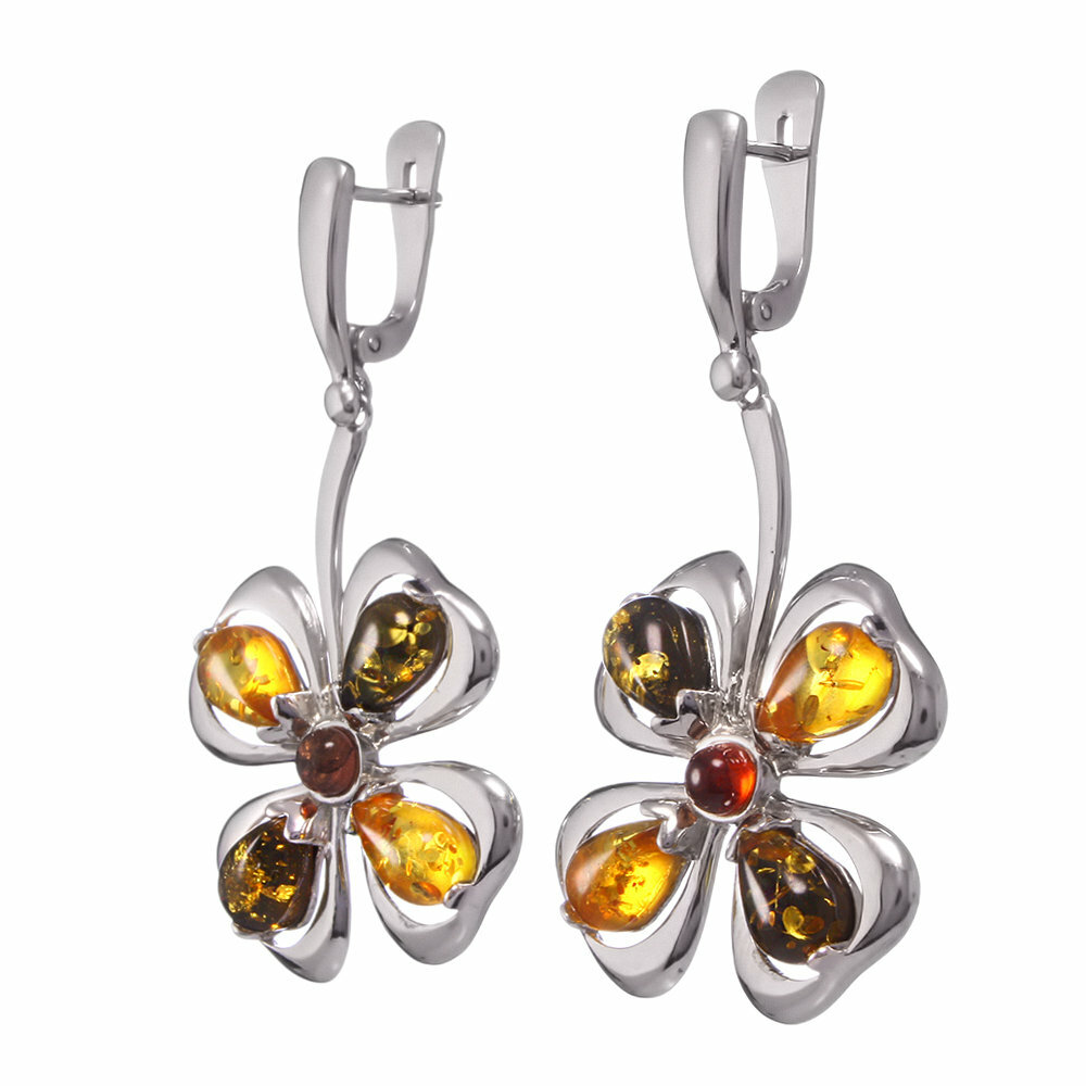 Серьги, серебро, 925 проба, янтарь