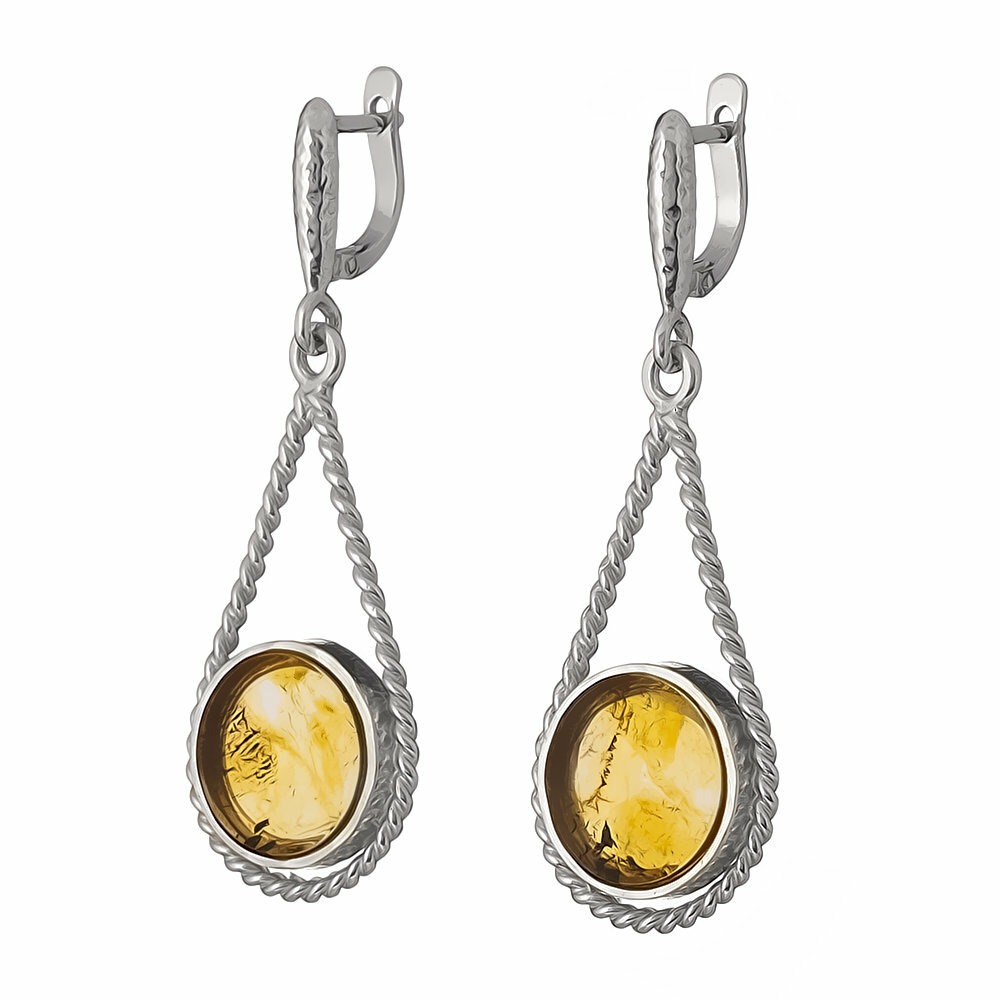 Серьги, серебро, 925 проба, янтарь
