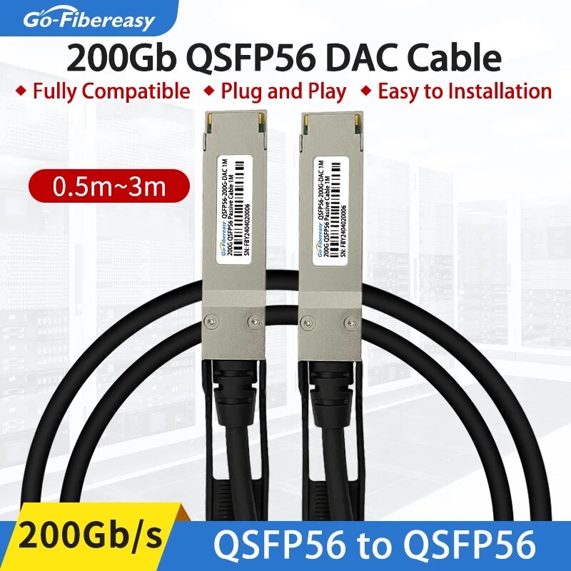 Go-Fibereasy QSFP-200G-DAC50CM Кабель ЦАП 200ГБ 0.5m 30AWG Высокоскоростной кабель ЦАП