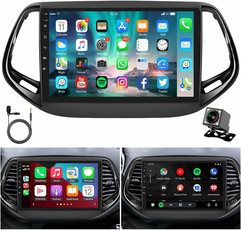 Автомобильная стереосистема для Jeep Compass 2017, 2018, 2019, 10-дюймовый HD-сенсорный экран, Android 13, стереосистема