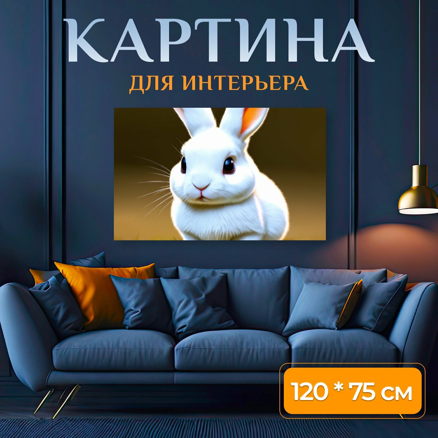 Картина на холсте "Зайка белый, реалистичный стиль, детализированное рисование, яркие цвета" на подрамнике 120х75 см. для интерьера