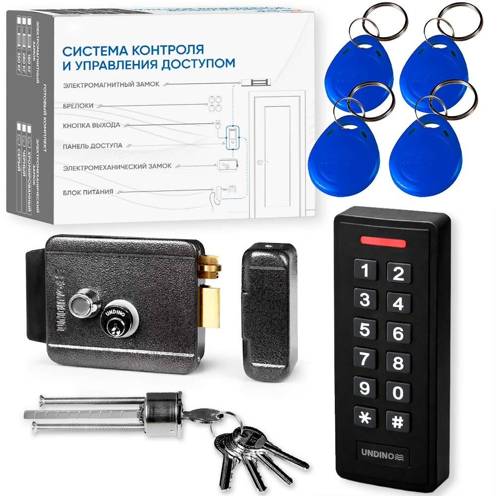 Комплект СКУД Undino KIT-ACP301EM-G, панель с RFID+кнопки, электромеханический замок серый металлик, EM-Marine, IP66
