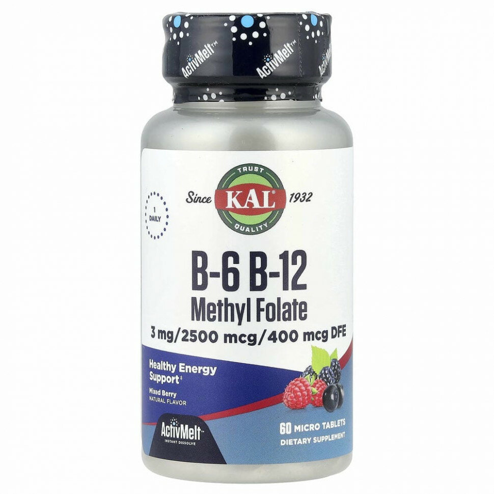 Kal B6 B12 Methyl Folate ActivMelt, 60 таб. (Ягодный микс)