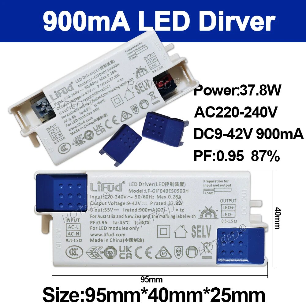 Трансформатор освещения HotRed LF-GIF040ES 220-240V DC9-42V 800-1050mA