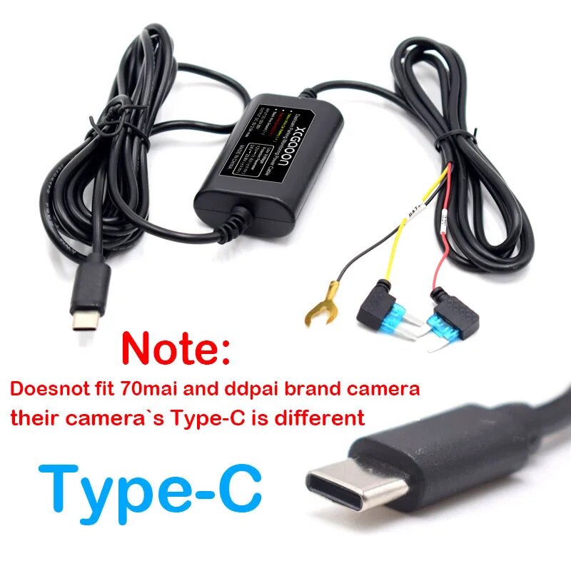 Комплект для подключения автомобильной камеры-видеорегистратора 12В-24В к 5В 2.5А с Type-C USB