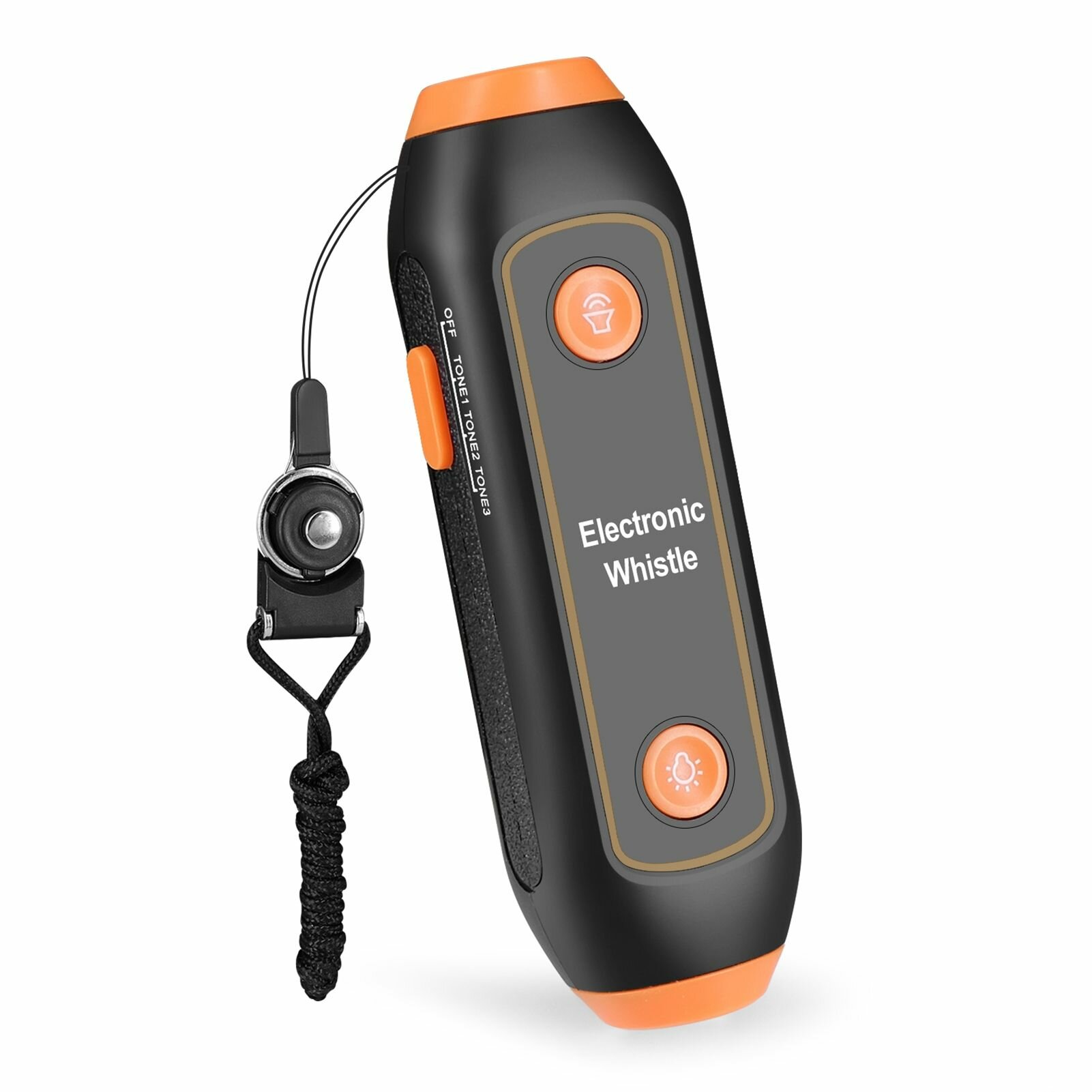 Оранжевый электронный свисток SOS с мощным фонариком