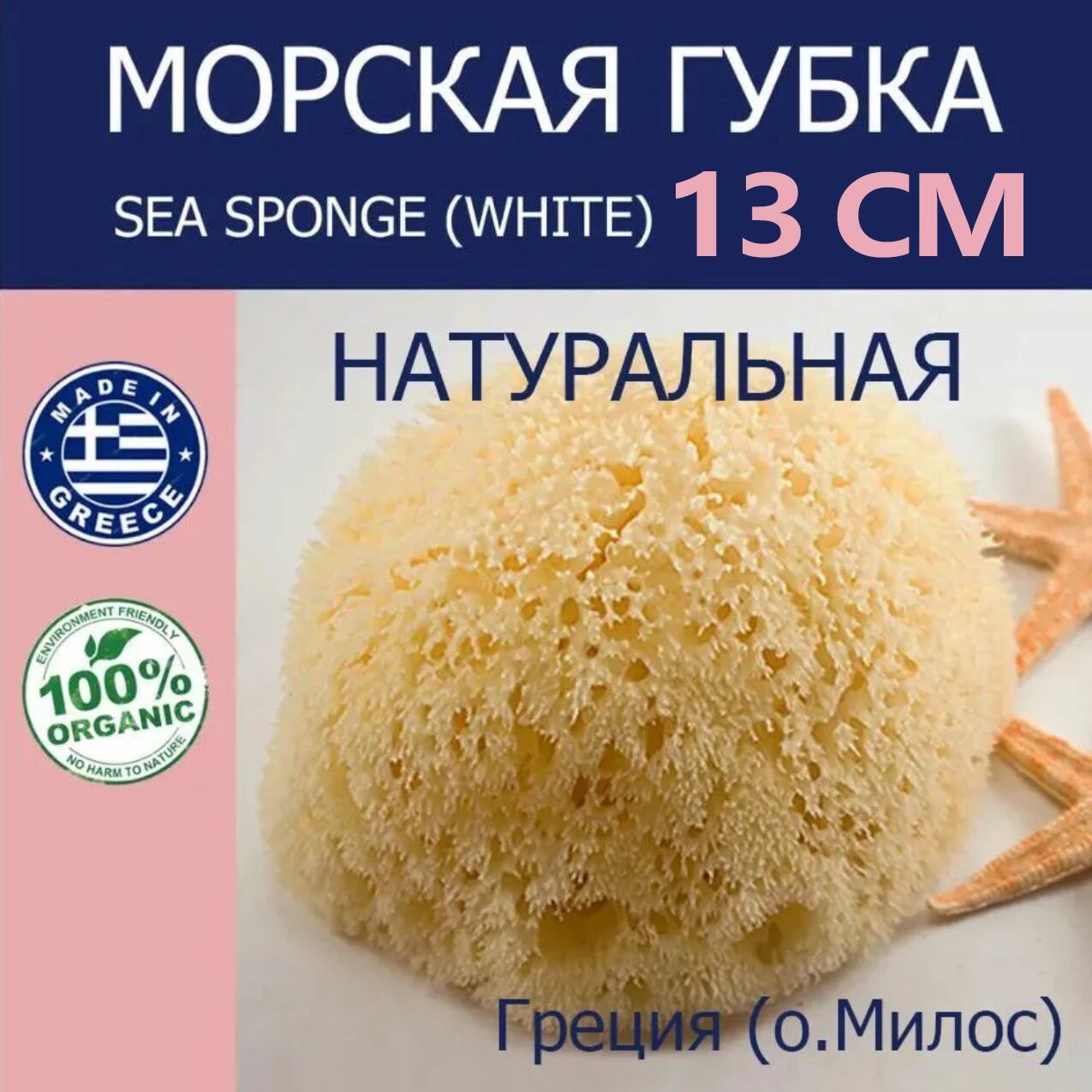 Губка морская натуральная, 13см W-7 Греция