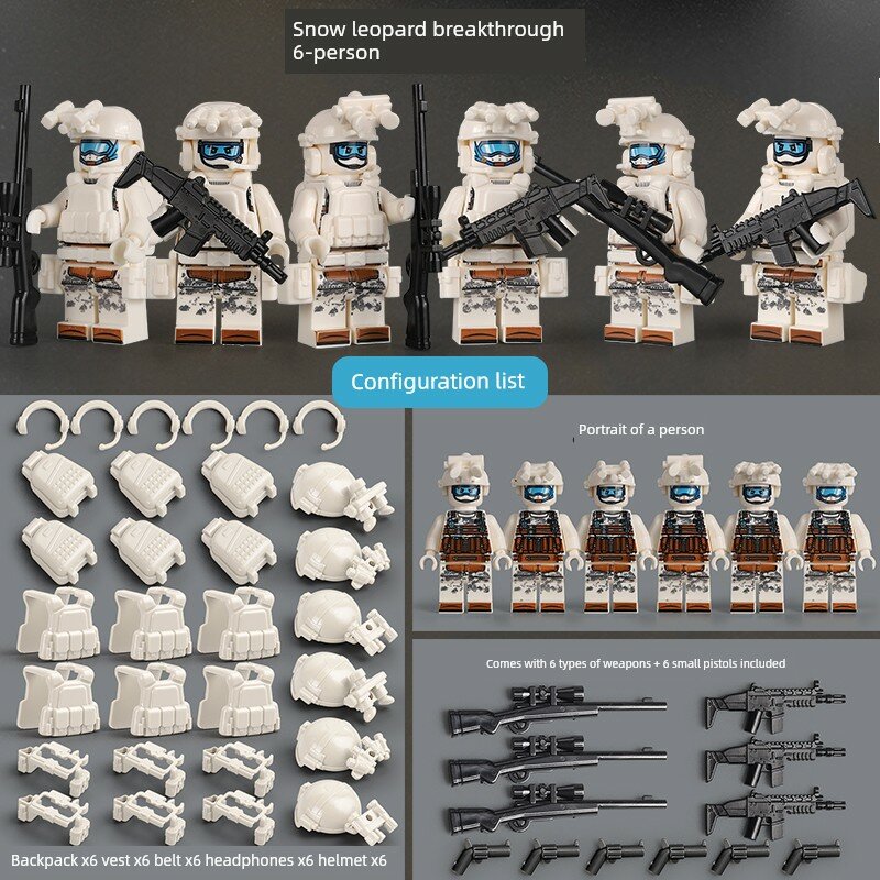 Военная игрушка с полным снаряжением: 6-человеческая команда Snow Leopard Special Forces с бронетранспортером H2,