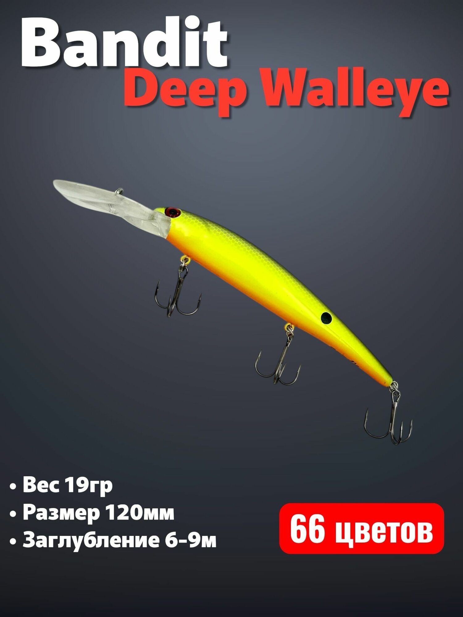 Воблер Bandit Deep Walleye 6-9м 120мм, воблер для троллинга