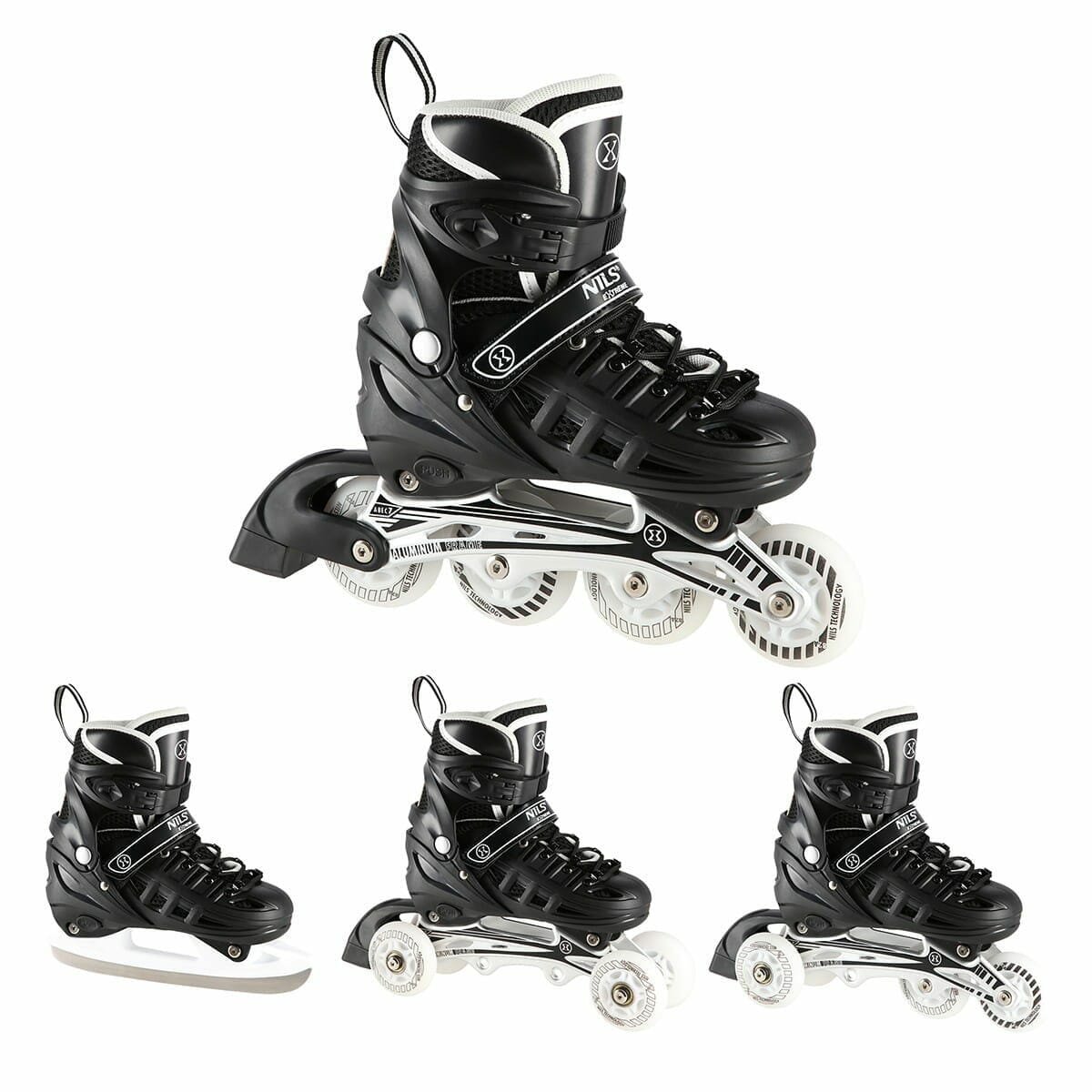 DECATHLON роликовые коньки Nils Extreme NH10905, черный/белый, размер 39/42, 4 колеса, светодиодные колеса