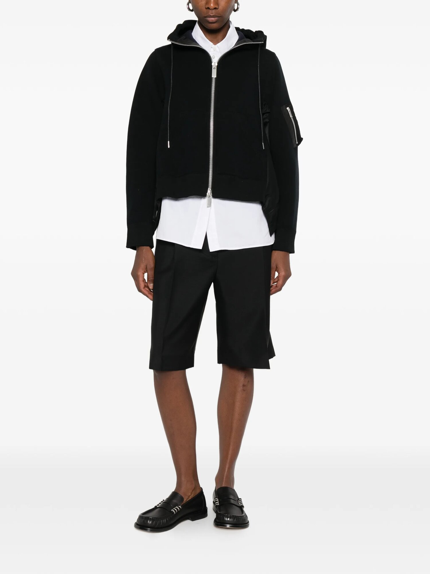 Куртка Sacai Hooded zip-up jacket, размер 44, black/black — фото 1