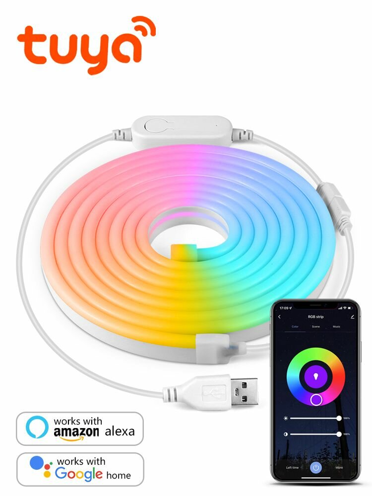 5 В RGB неоновая лента (6MMX12MM) + USB 5 В TUYA WIFI RGB контроллер (с кнопками)