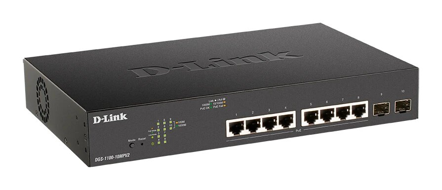 Коммутатор D-Link DGS-1100-10MPPV2/A3A черный, RJ-45, SFP, PoE, управляемый — фото 1