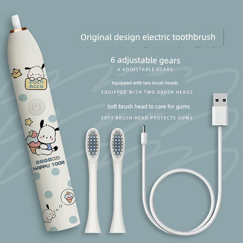 Почакко Ультразвуковая Электрическая Зубная Щетка с USB-Зарядкой, 2 Щетинки, Водонепроницаемая, Отбеливающая, Унисекс
