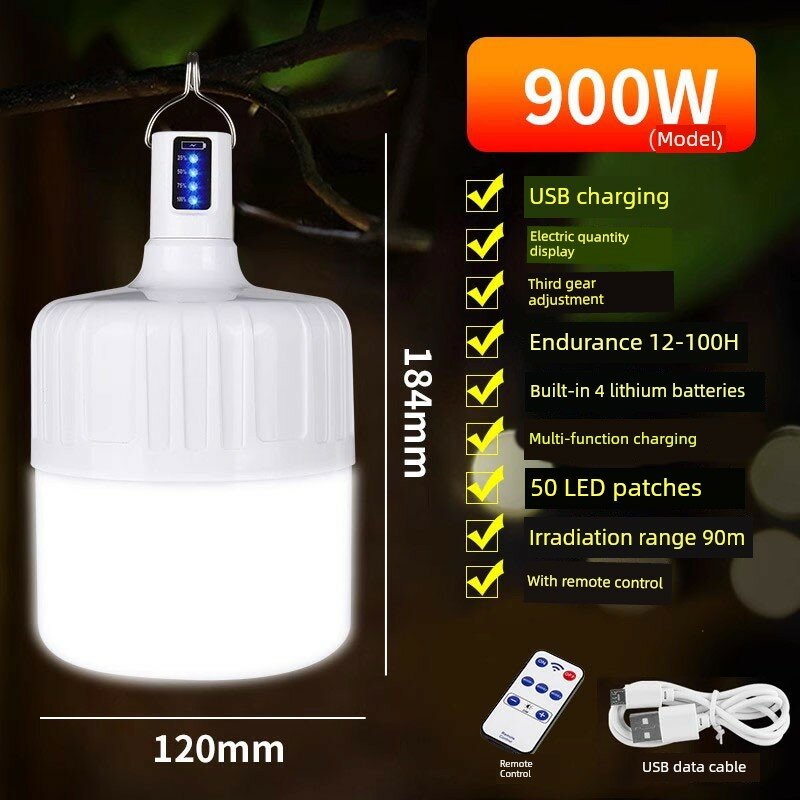 900 Вт портативный аварийный светодиодный фонарь с LED-дисплеем и дистанционным управлением, автономностью 12-100 часов