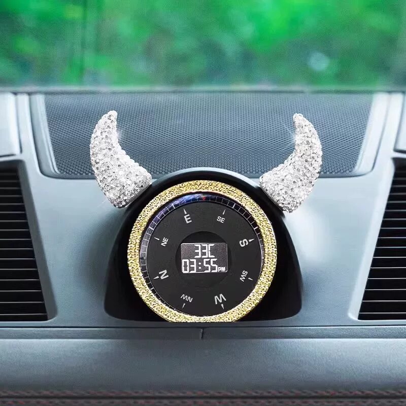 Белый алмазный рог быка пара и золотое кольцо автомобильный декор приборной панели для Порше, роскошный аксессуар