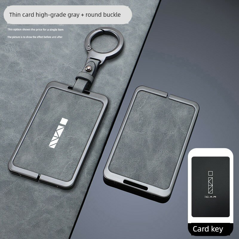 Кожаный чехол для ключей и карт Icar03/IcarV23, темно-серый с круглой застежкой - премиум-качество защитный чехол