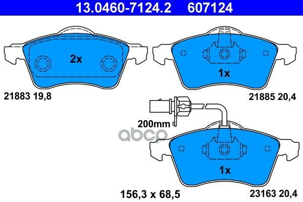 Колодки торм. пер. VW T4 18i-24D 99- (Ch70-Y000001-) 15" ATE Ate арт. 13-0460-7124-2