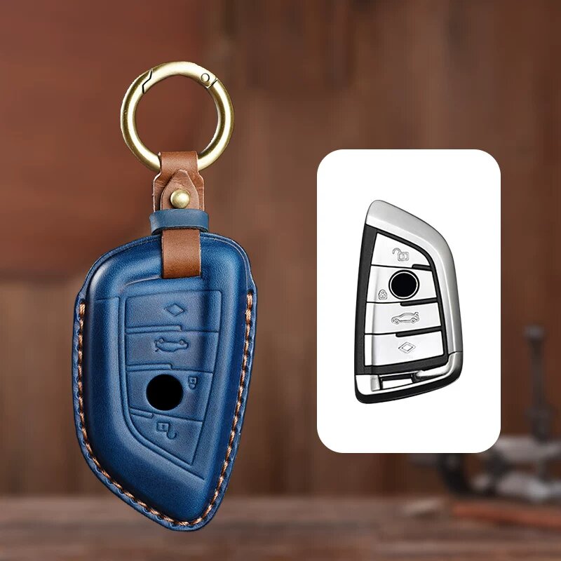 Кожаный чехол для ключей BMW для моделей 3, 5, 7 серий, модель B4, синий цвет, натуральная кожа, подходит для 320li