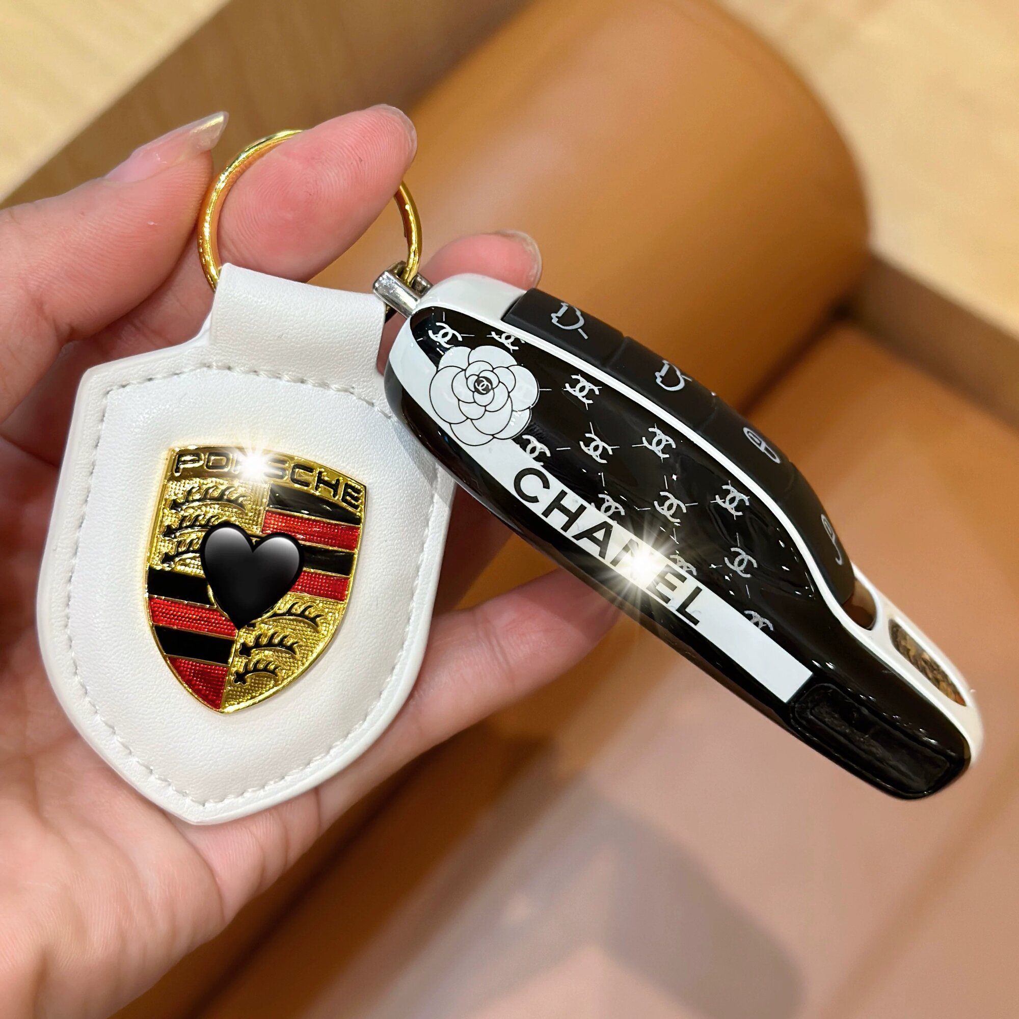 Ключевой чехол Chanel с замком-щитом для Porsche Cayenne, Macan, 718, Taycan, 911 роскошная автомобильная аксессуар