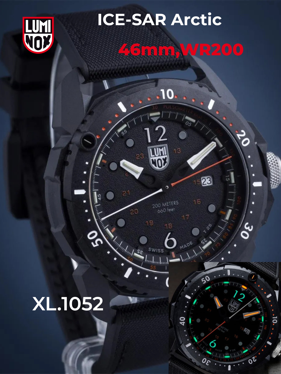 Швейцарские наручные часы Luminox ICE-SAR Arctic,46mm, Водонепроницаемые 200м , Гарантия 2 года, XL.1052