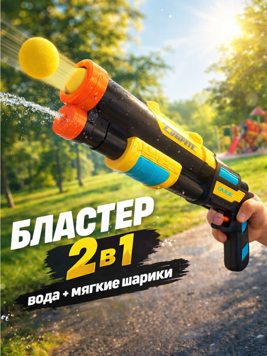 Игрушечное оружие бластер 2 в 1 водяной и с мягкими пулями шариками, подарок для мальчика, 2 цвета