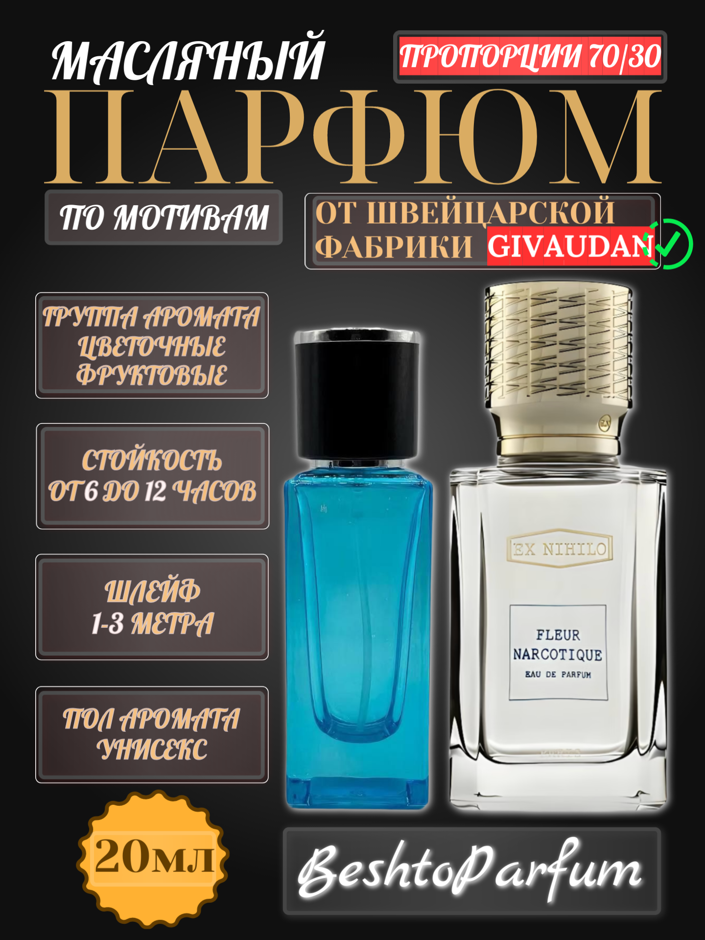 Масляные духи по мотивам Ex Nihilo Narcotique Fleur — стойкий цветочно-фруктовый нишевый аромат / 20мл