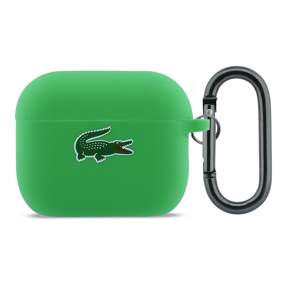 Lacoste силиконовый чехол для AirPods Pro 3, Liquid silicone Croc Logo с карабином, зеленый