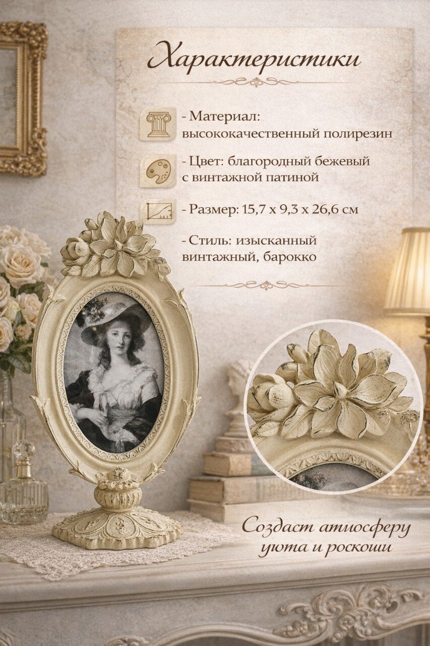 Рамка для фото 10х15 см полирезин бежевый Casaentera 15.7х9.3х26.6 см CE08-436-040