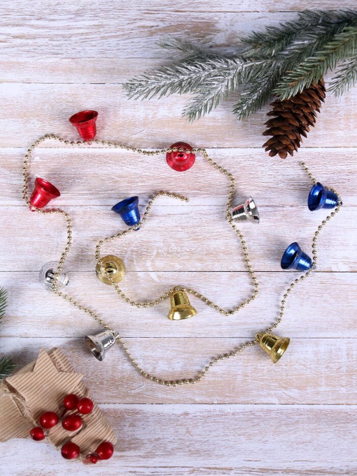 Бусы на ёлку Разноцветные колокольчики, длина 1.1 м, 3 шт.