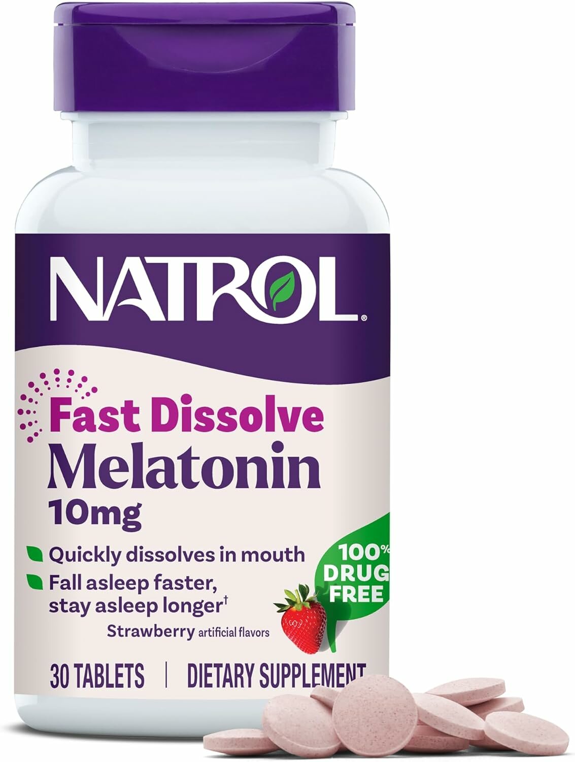 Natrol Melatonin Мелатонин, быстрорастворимые, клубника, 10 мг, 30 таблеток